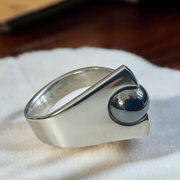 Jewelry | Stunning Estate Sj Modernist Hematite Sterling Silver Ring ...